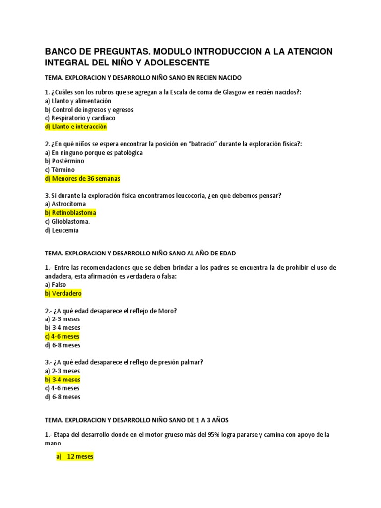 Banco de Preguntas Modulo de Pediatria | PDF | Neumonía | Trastorno depresivo mayor