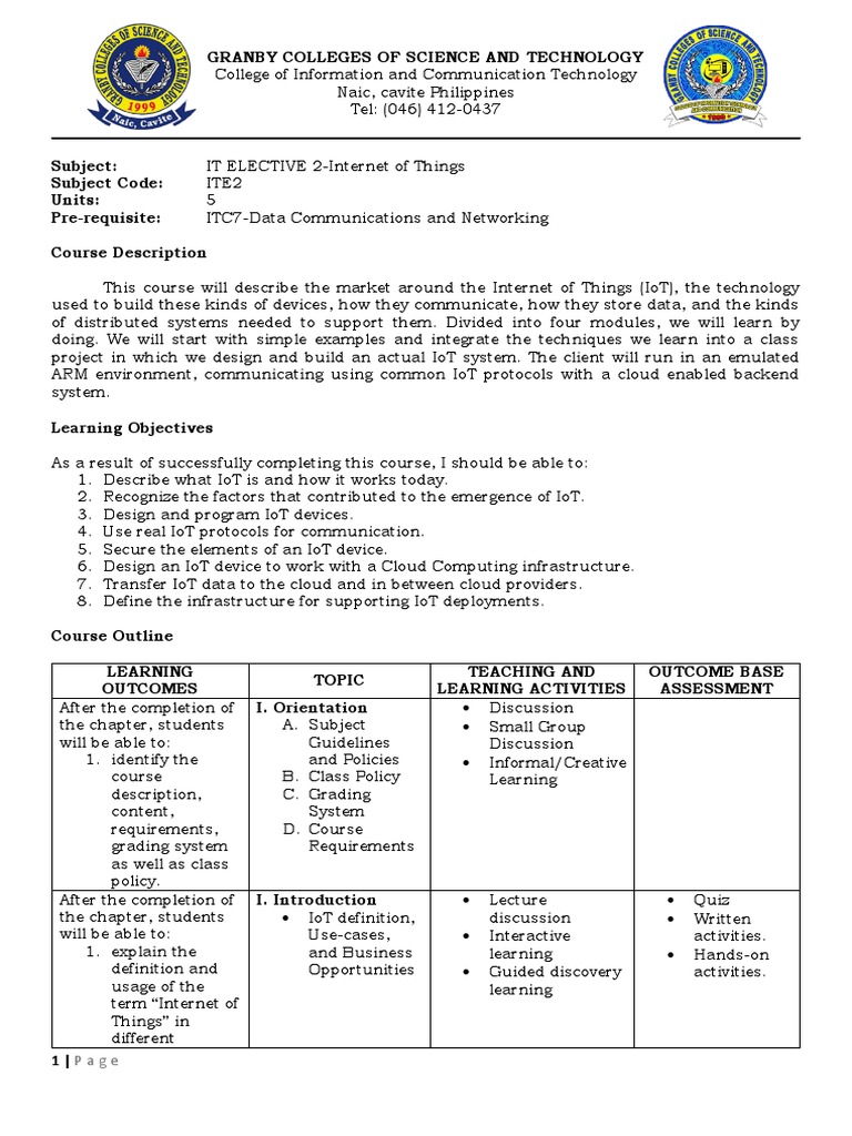 It-Elective 2 Internet of Things | PDF | Internet Of Things | Cloud ...