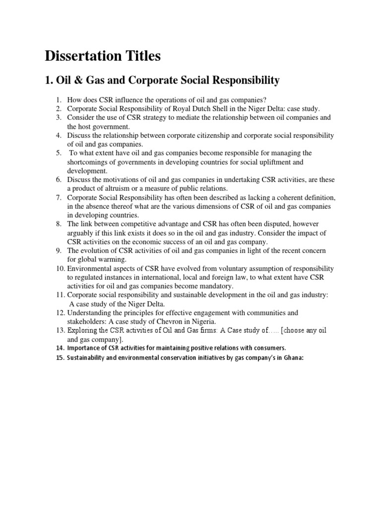 Dissertation Titles: 1. Oil & Gas and Corporate Social Responsibility | PDF