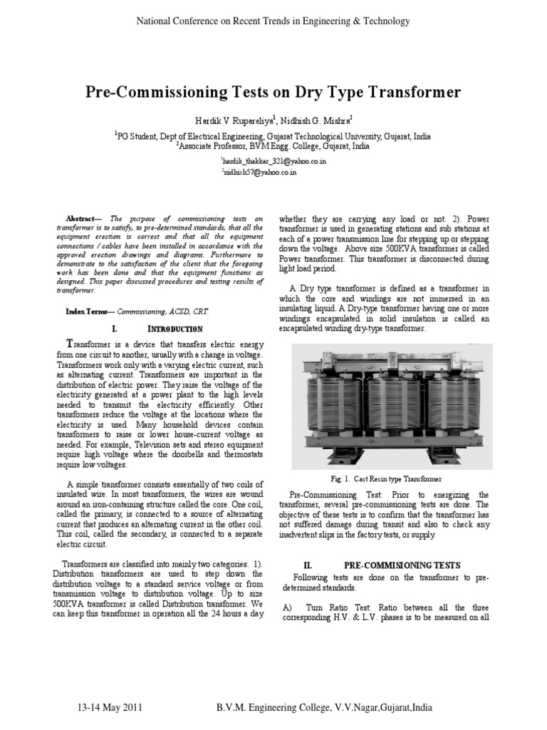 Pre Commissioning Test of Dry Type Trans | PDF | Transformer ...