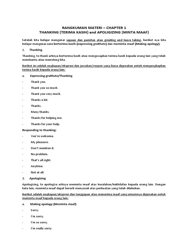 Thanking & Apologizing Basics | PDF