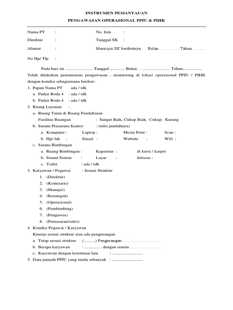 Instrumen Pemantauan Ppiu & Pihk | PDF