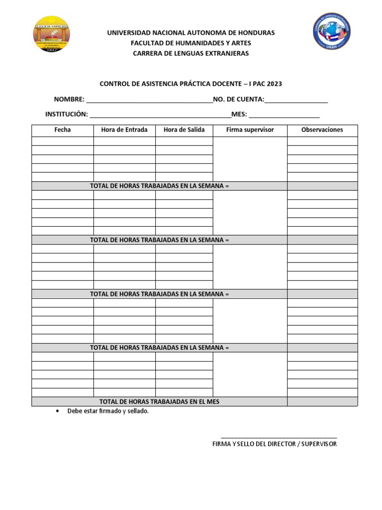 Formato Registro de Horas | PDF