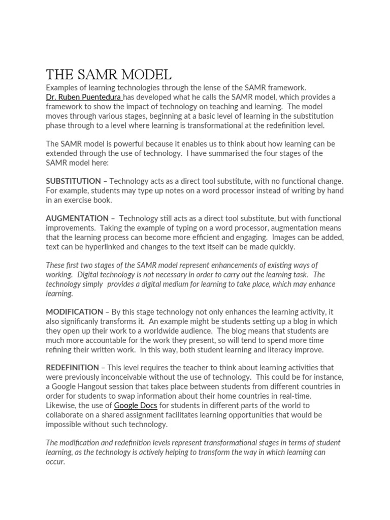 The Samr Model | PDF | Educational Technology | Teachers