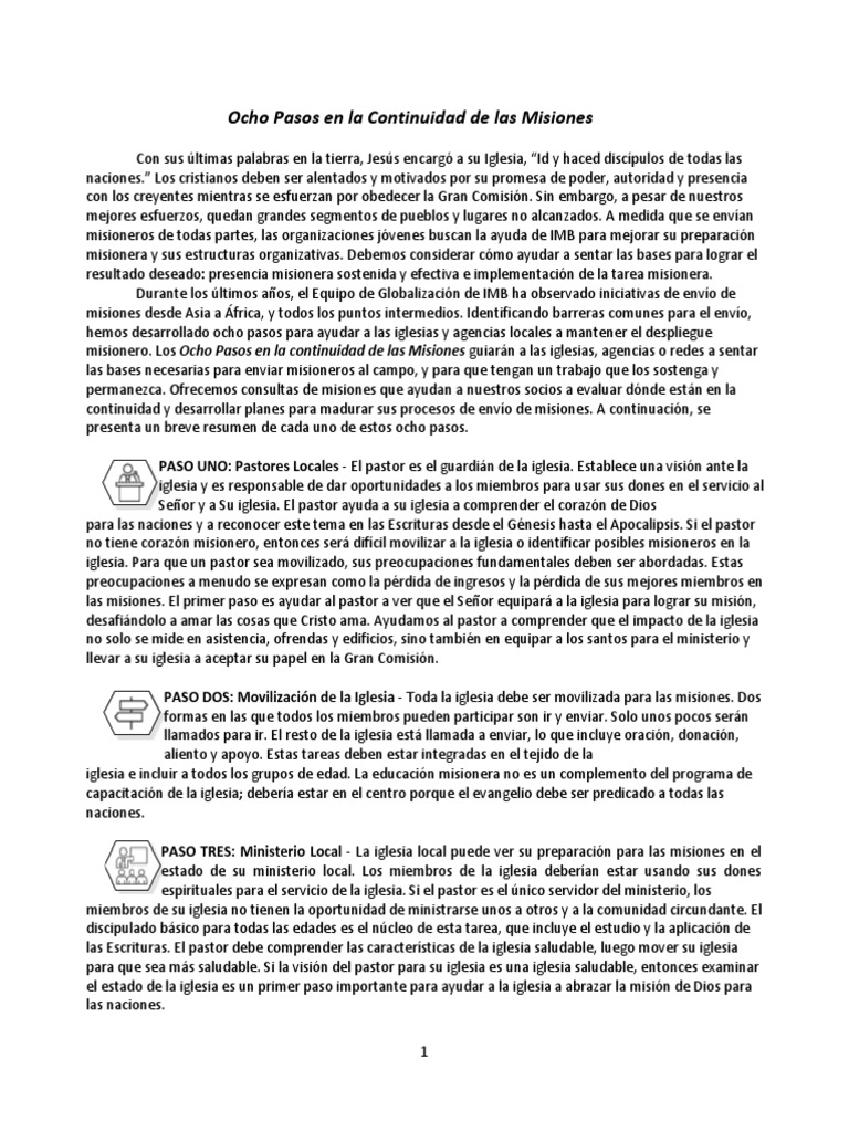 Ocho Pasos Continuidad Misiones Imb 2 | PDF | Iglesia cristiana | Misionero
