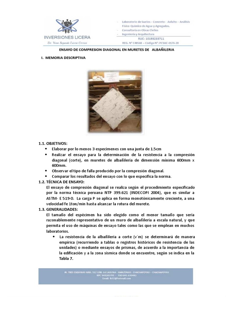 Ensayo de Compresión Diagonal en Muretes | PDF | Hogar, jardinería y ...