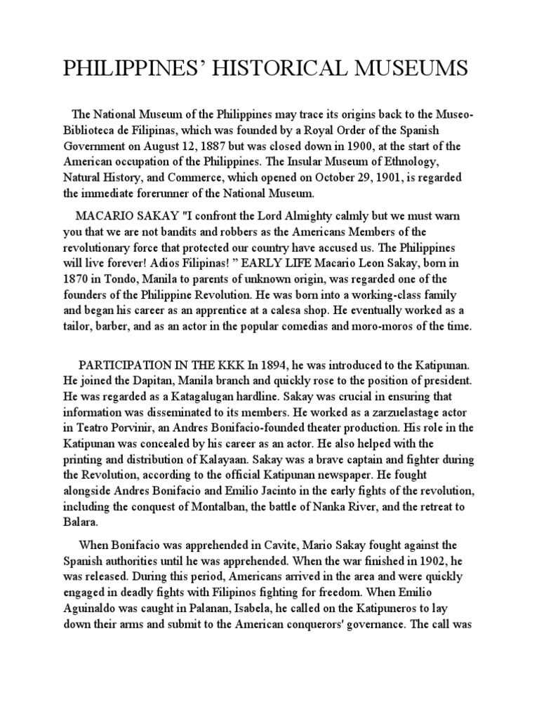Philippines Historical Museums & Revolutionaries | PDF | Independence ...