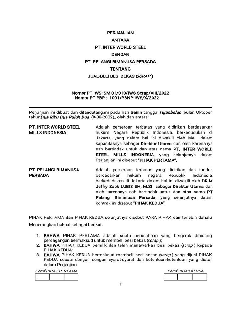 Kontrak JB Scrap IWS-PBNP Timbang Bayar TTD Edited Fixedi | PDF