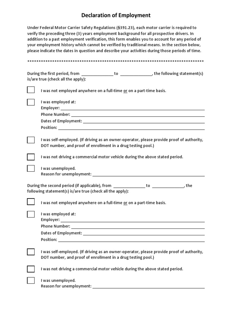 Amani Allen-Declaration of Employment | PDF | Driving Under The Influence | Land Transport