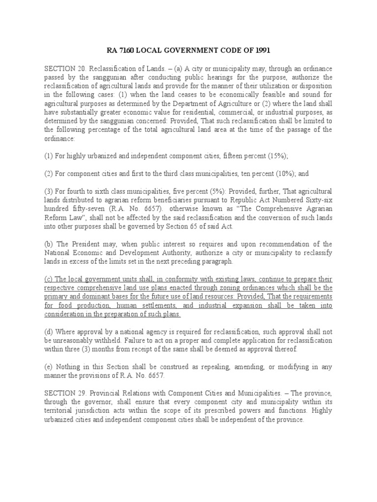 Ra 7160 Local Government Code of 1991 | PDF | Governance | Employment