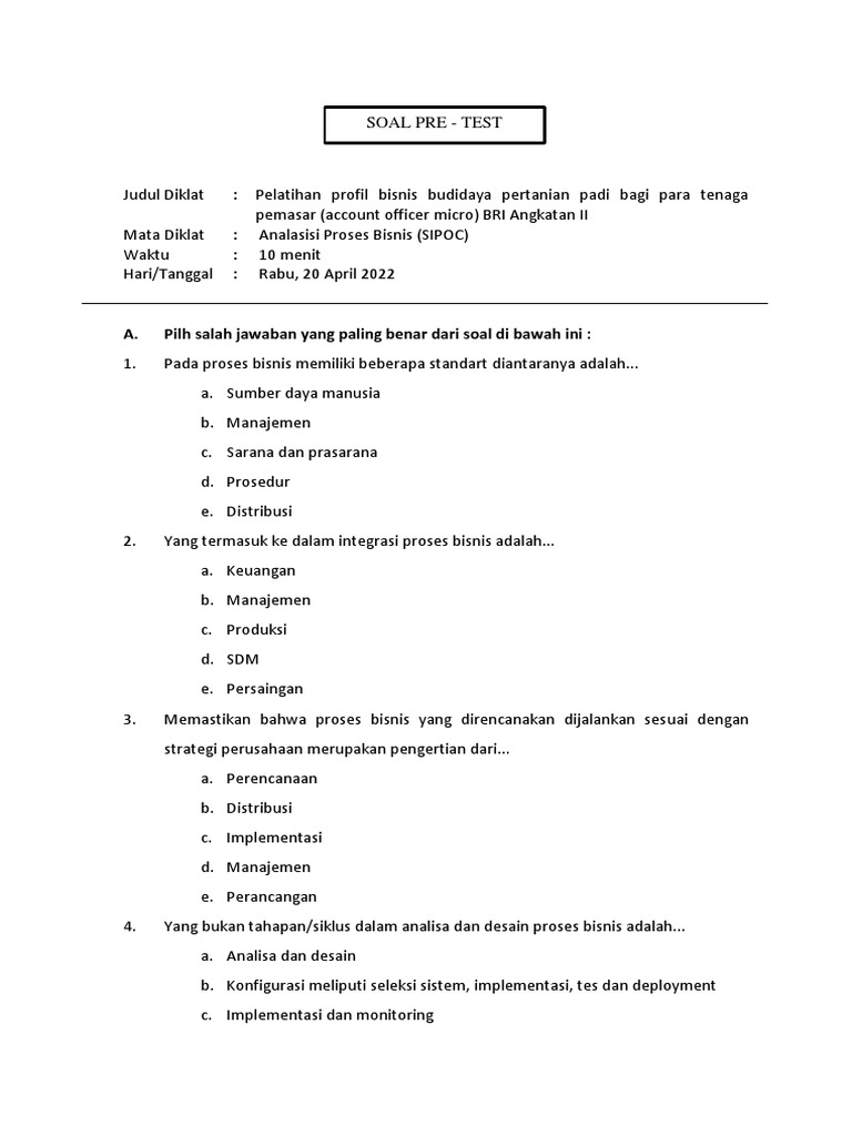 Contoh Soal Proses Bisnis BRI II | PDF