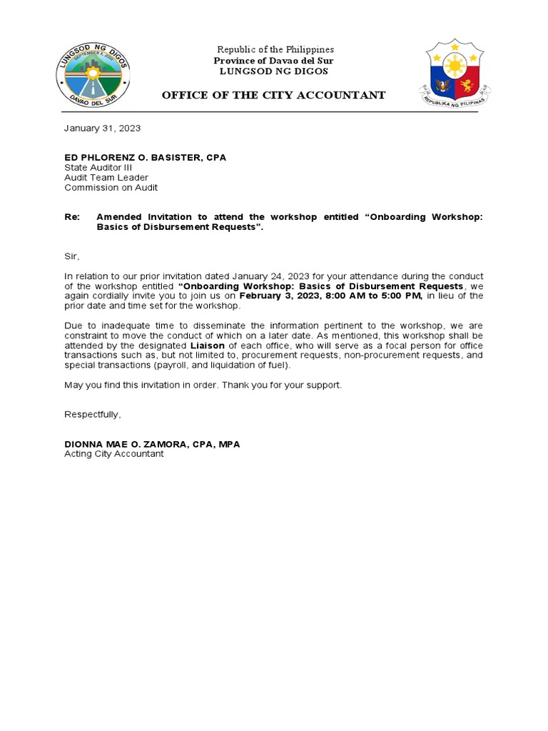 (DRAFT) Amended Invitation To COA | PDF