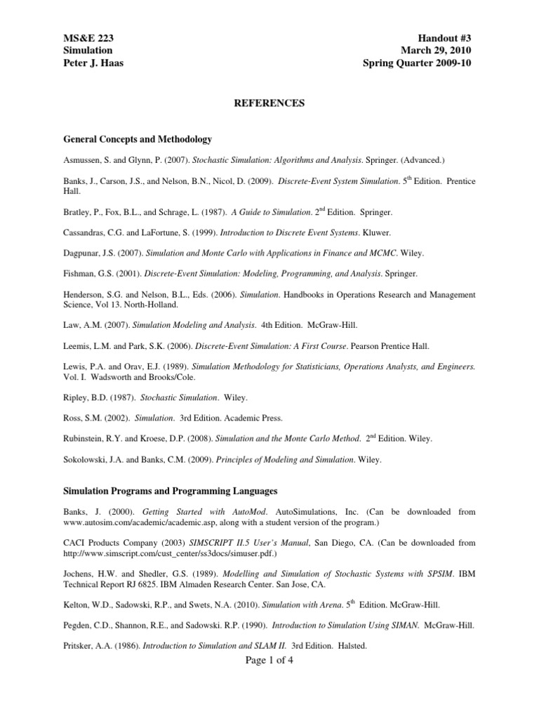 MS&E 223 Simulation References | PDF | Monte Carlo Method ...