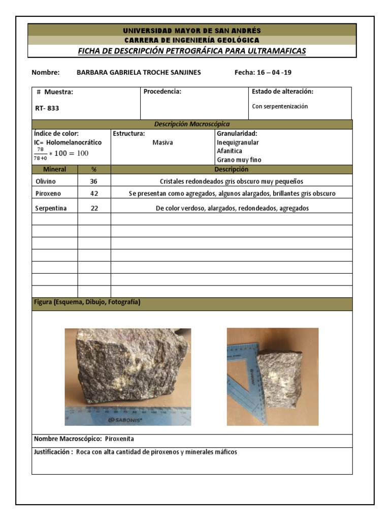 Ficha de Descripción Petrográfica para Ultramaficas | PDF | Minerales ...