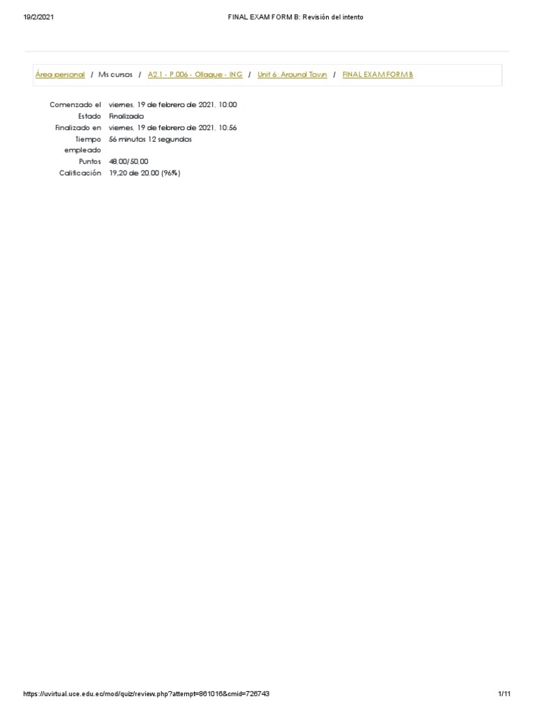 FINAL EXAM FORM B - Revisión Del Intento | PDF