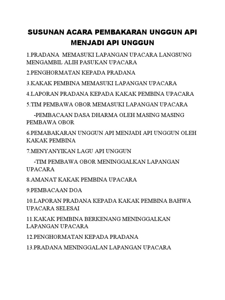 Susunan Acara Pembakaran Unggun API Menjadi API Unggun 2022 | PDF