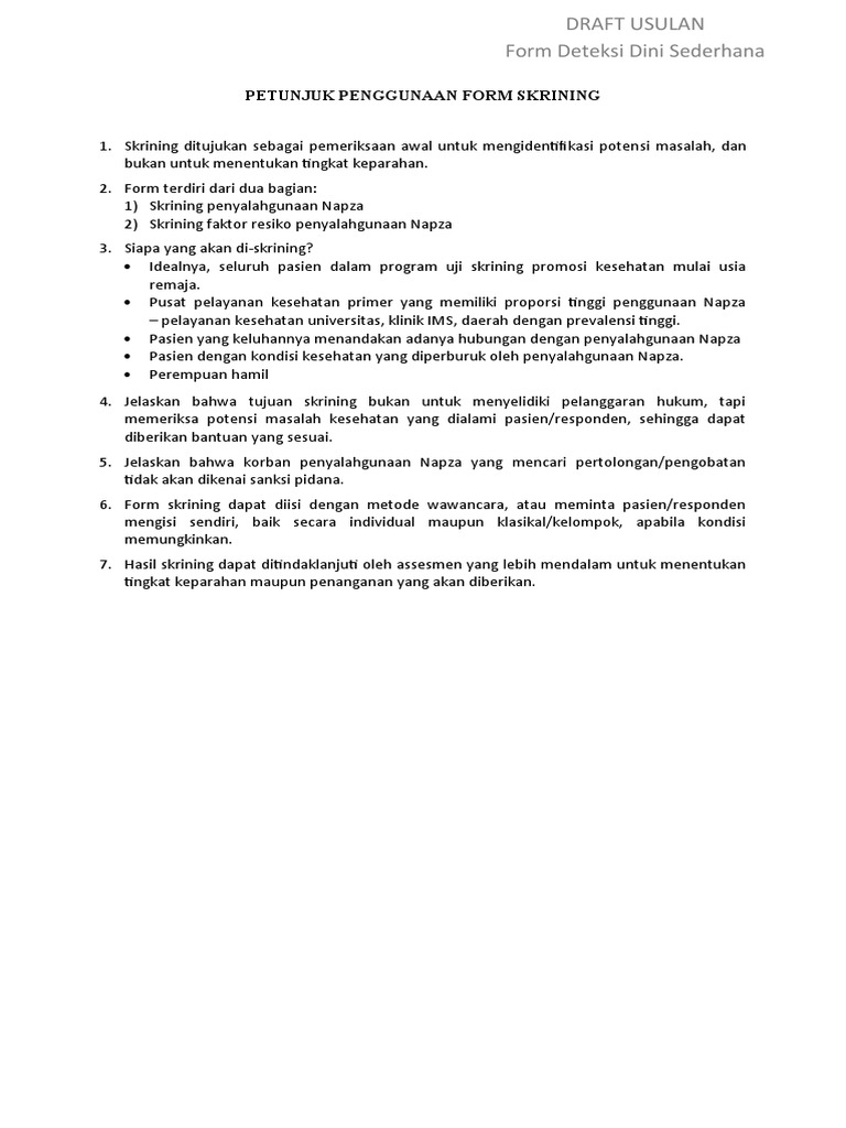 Draft Form Skrining NAPZA | PDF