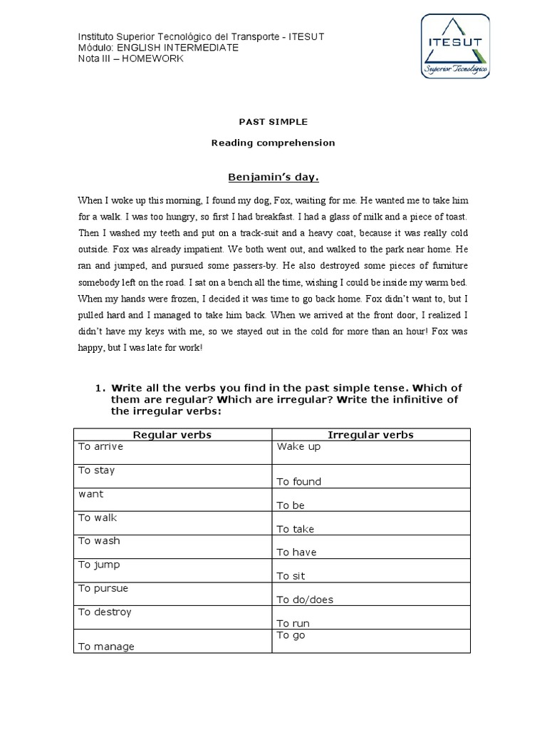 Past Simple Reading Excercise | PDF | Language Mechanics | Languages