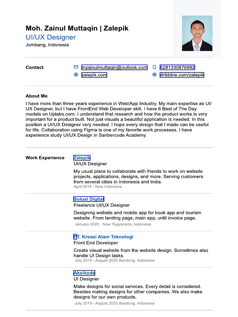CV Moh. Zainul Muttaqin | PDF | User Interface Design | User Interface
