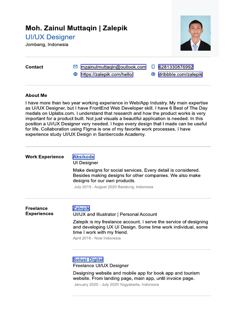 Moh. Zainul Muttaqin - Resume - Update 07 Agustus 2021 | PDF | User Interface Design | User ...