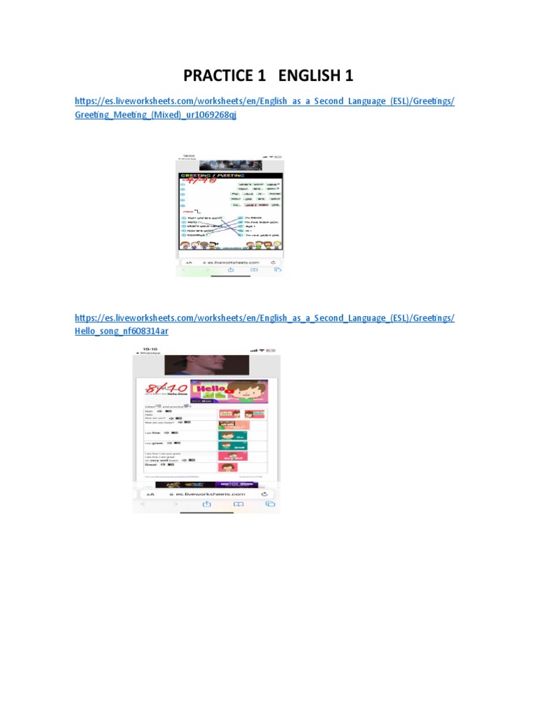 ESL Practice Worksheets & Duolingo Links for Greetings, Colors & More | PDF