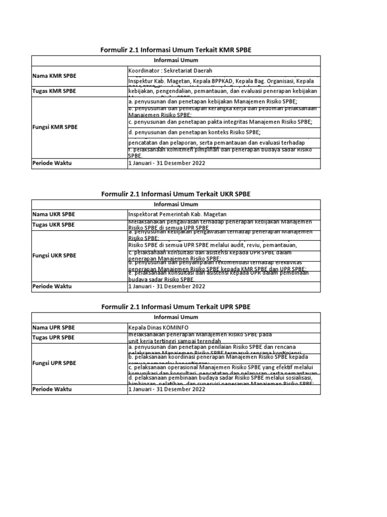 9-Contoh Pengisian Form MR Spbe (Diskominfo Kab. Magetan) | PDF ...