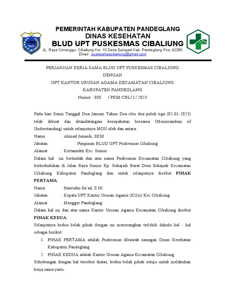 Mou PKM Dengan Kua | PDF