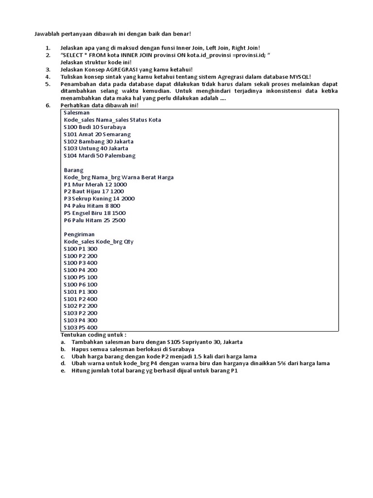 Fungsi Join dan Agregasi dalam SQL | PDF