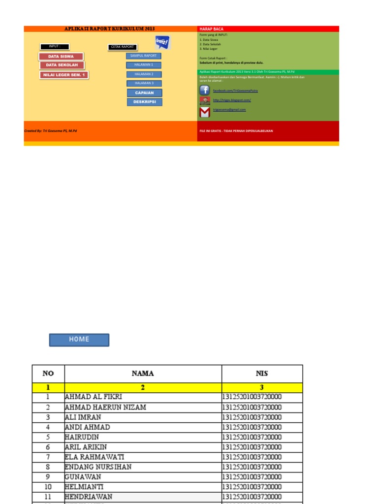 Aplikasi Raport Kurikulum 2013 | PDF