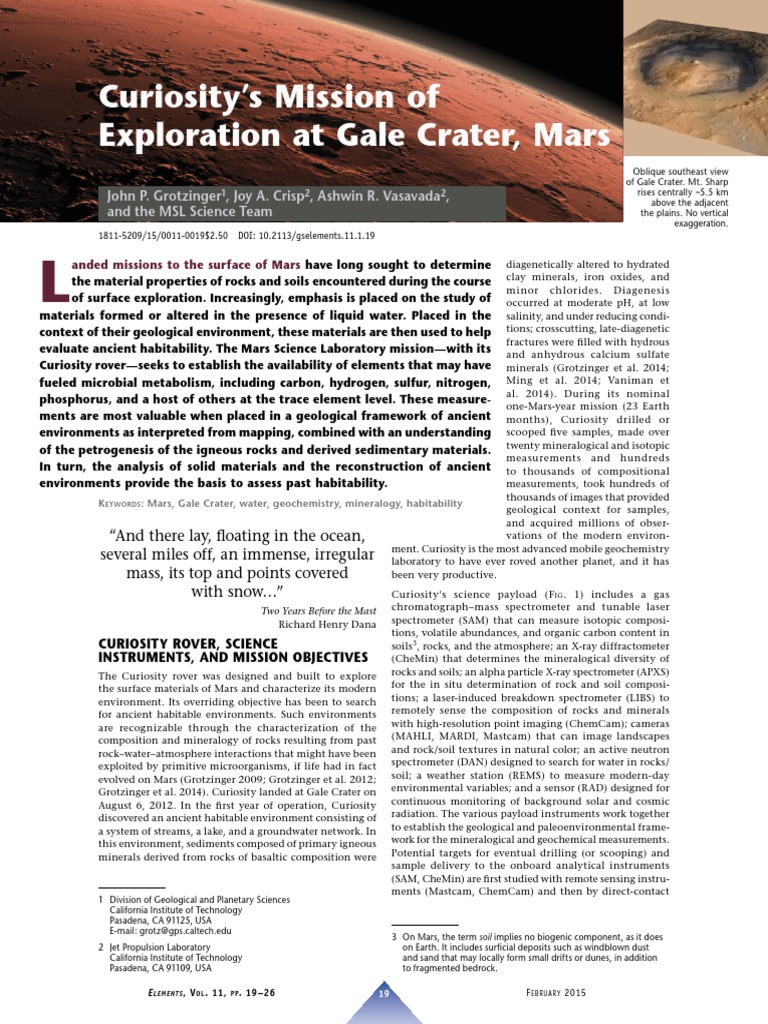 Curiosity's Mission of Exploration at Gale Crater, Mars | Download Free PDF | Curiosity (Rover ...