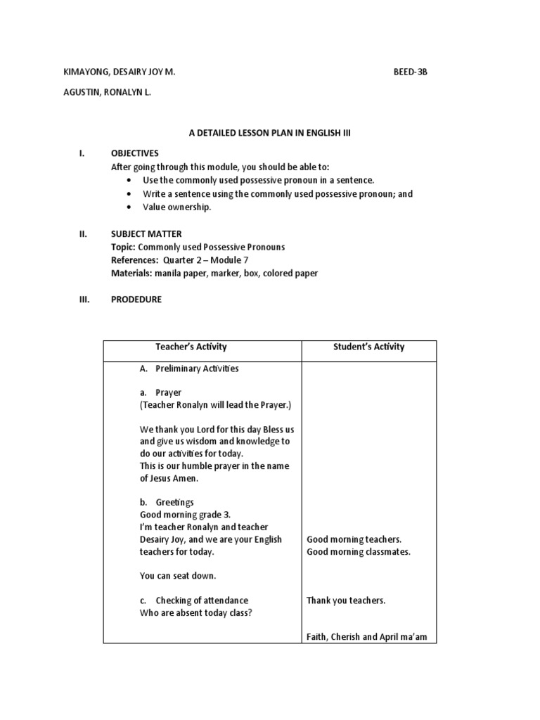 English Lesson Plan | PDF | Teachers