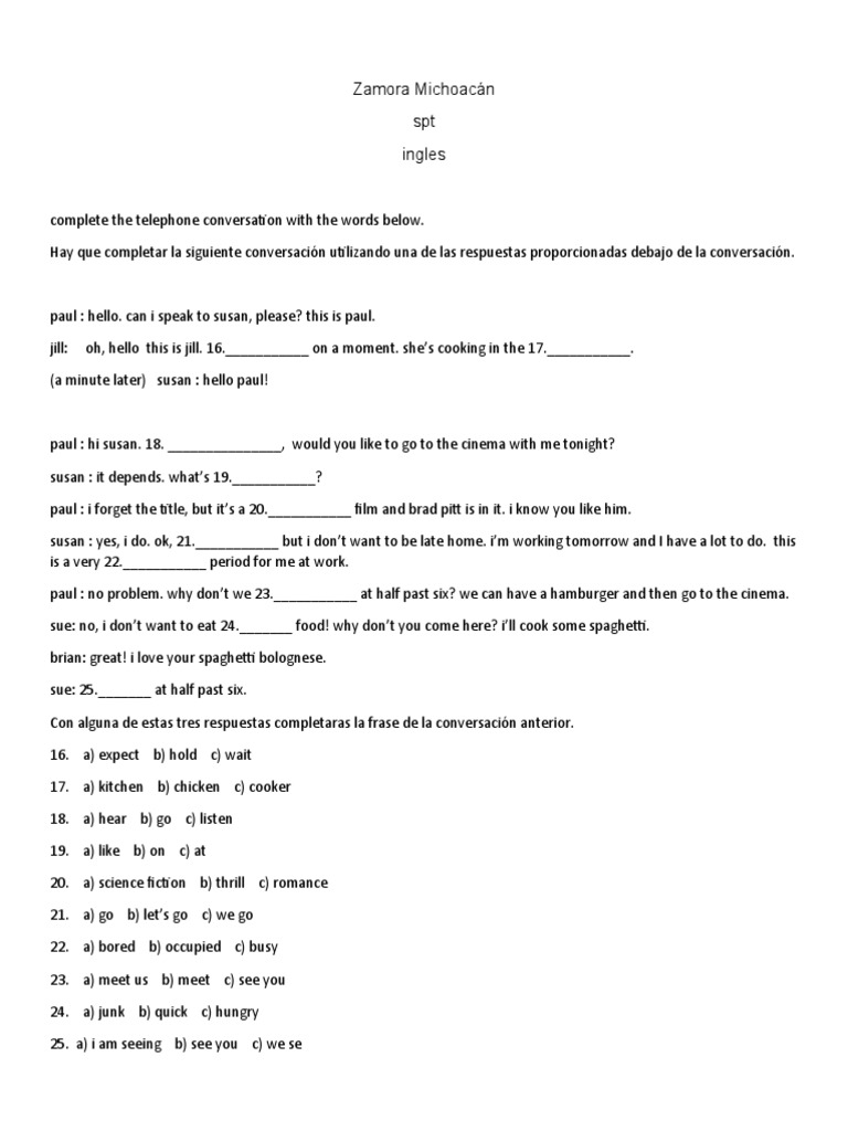 Telephone Conversation Practice Exercise | PDF