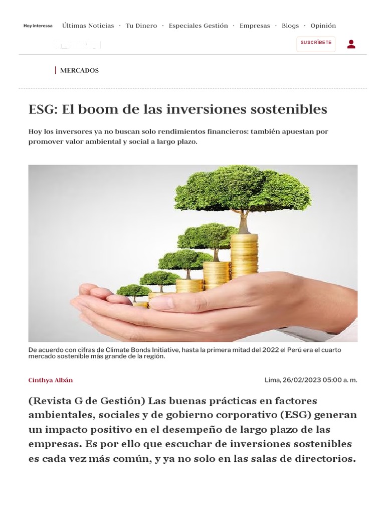ESG - El Boom de Las Inversiones Sostenibles - ECONOMIA - GESTIÓN | PDF ...