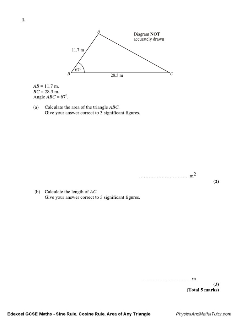 Sine Rule, Cosine Rule, Area of Any Triangle QP | PDF | Triangle | Area