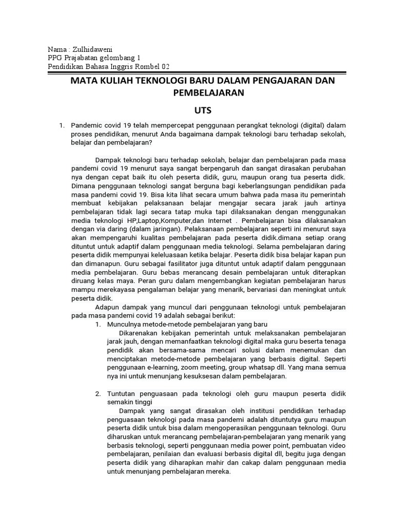 Uts Teknologi Baru Dalam Pengajaran Dan Pembelajaran | PDF | Komputer