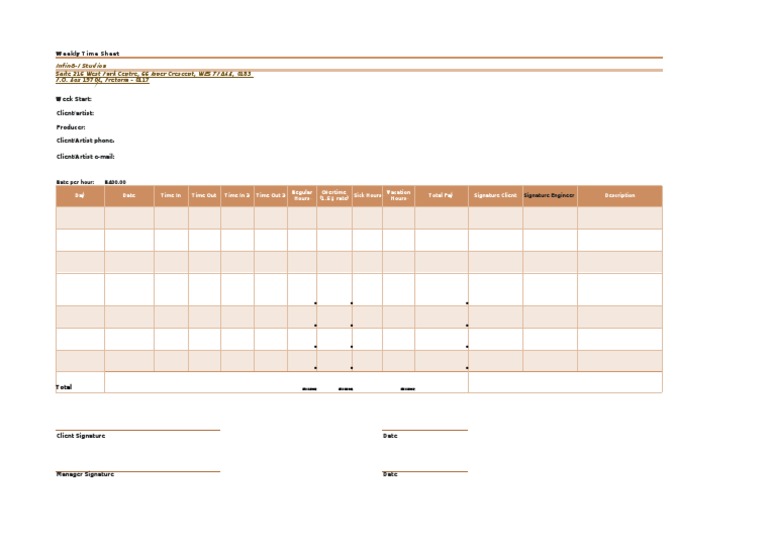 Artist Weekly Time Sheet | PDF