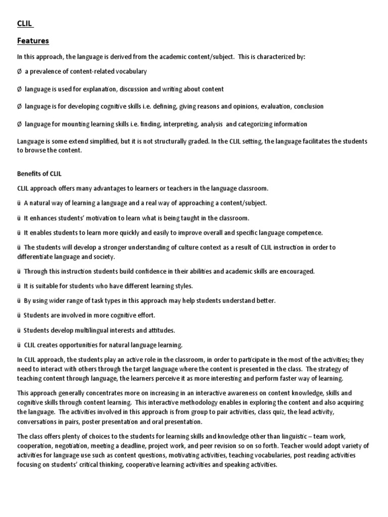 CLIL: Engaging Language Learning | PDF | Learning | Second Language ...