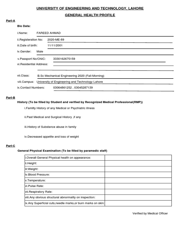Student Medical Report | PDF