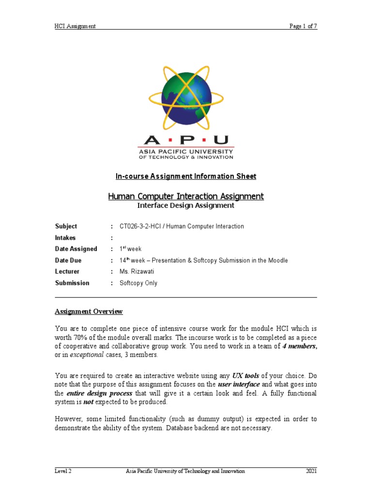 HCI Interface Design Assignment Guide | PDF | Usability | Human–Computer Interaction