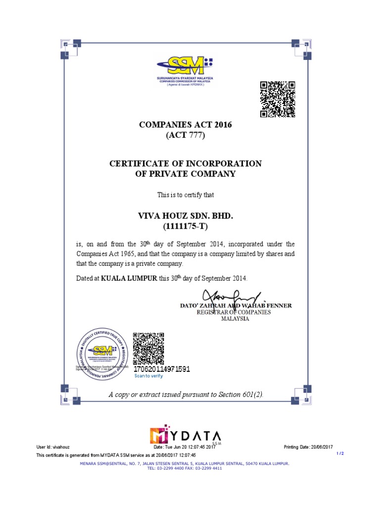Companies Act 2016 (ACT 777) Certificate of Incorporation of Private ...