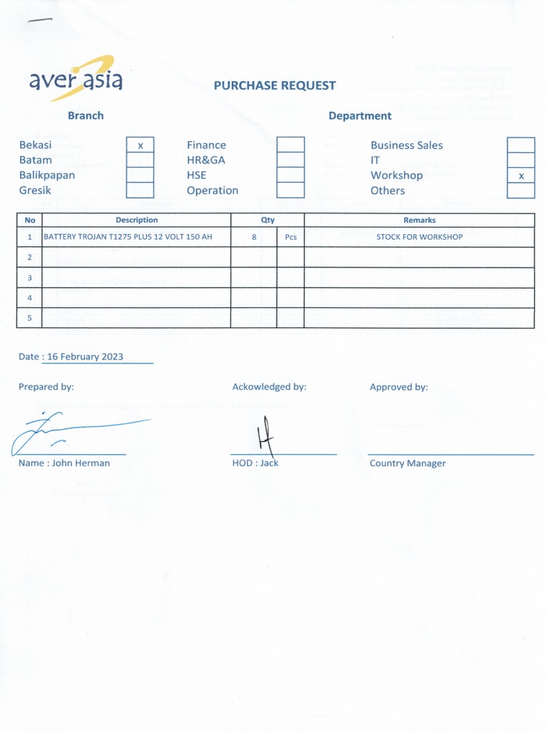 Purchase Req & Quotation Battery Trojan T-1275 Plus | PDF