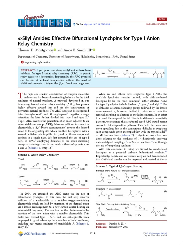 α‑Silyl Amides Effective Bifunctional Lynchpins for Type I Anion | PDF ...