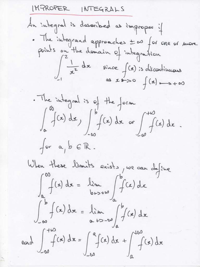 Notes On Improper Integrals | PDF