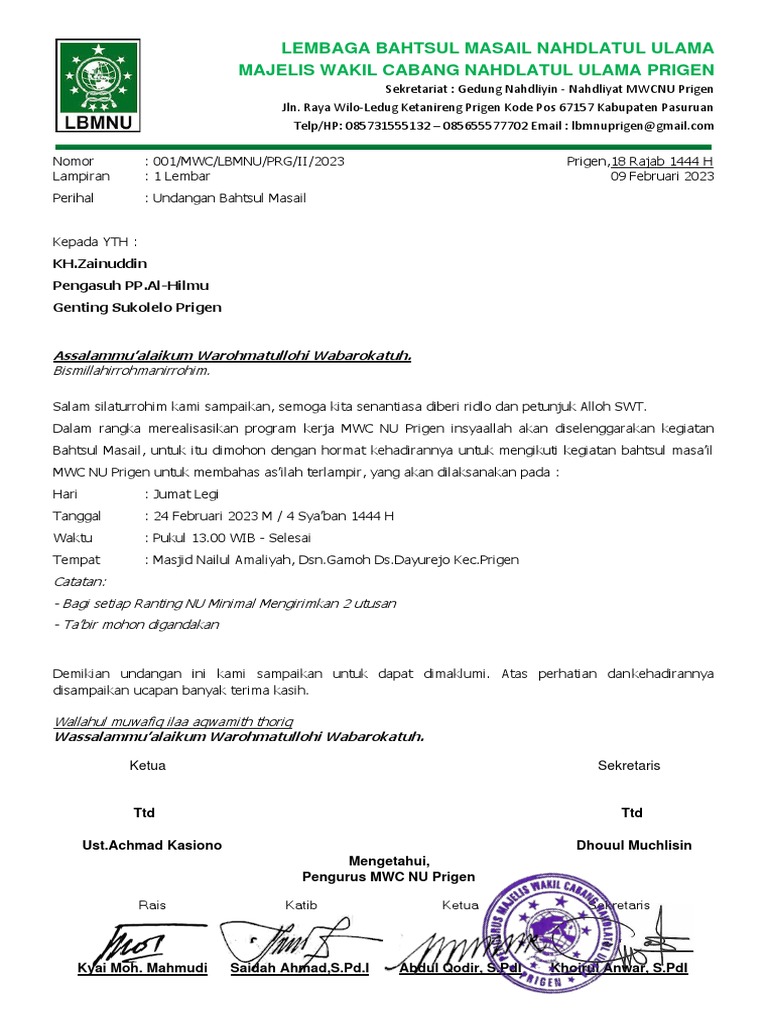 Undangan LBM - KH - Zainuddin | PDF