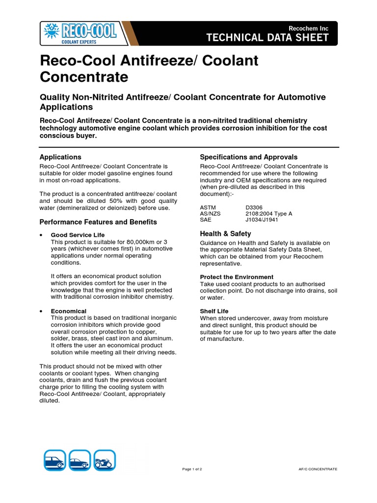 207 EN Conc Reco-Cool-Antifreeze-Coolant Technical-Data-Sheet 1 | PDF ...