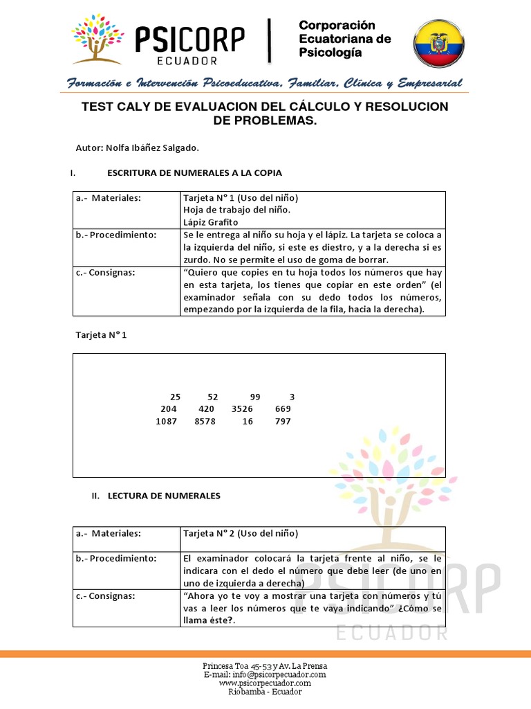 Test de Cálculo y Evaluación Numérica | PDF | Ecuador | Matemática ...