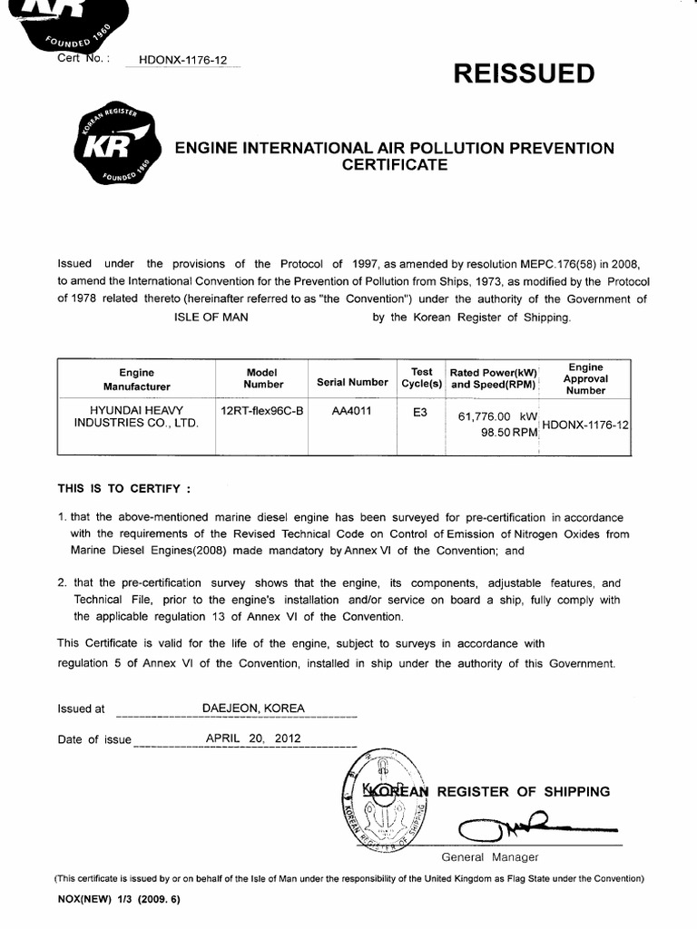 13 EAPP Certificate (Main Engine AA4011) | PDF | Engines | Diesel Engine