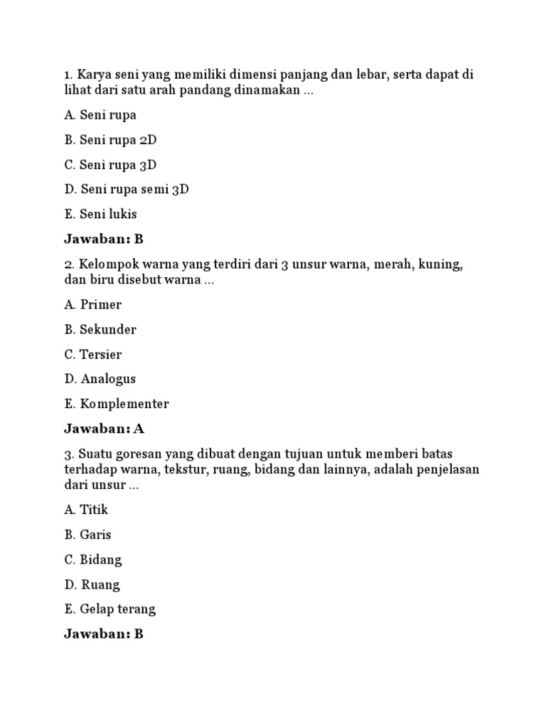 Soal Seni Budaya Kelas 2 Sma | PDF Soal Seni Budaya Kelas 2 Sma | PDF