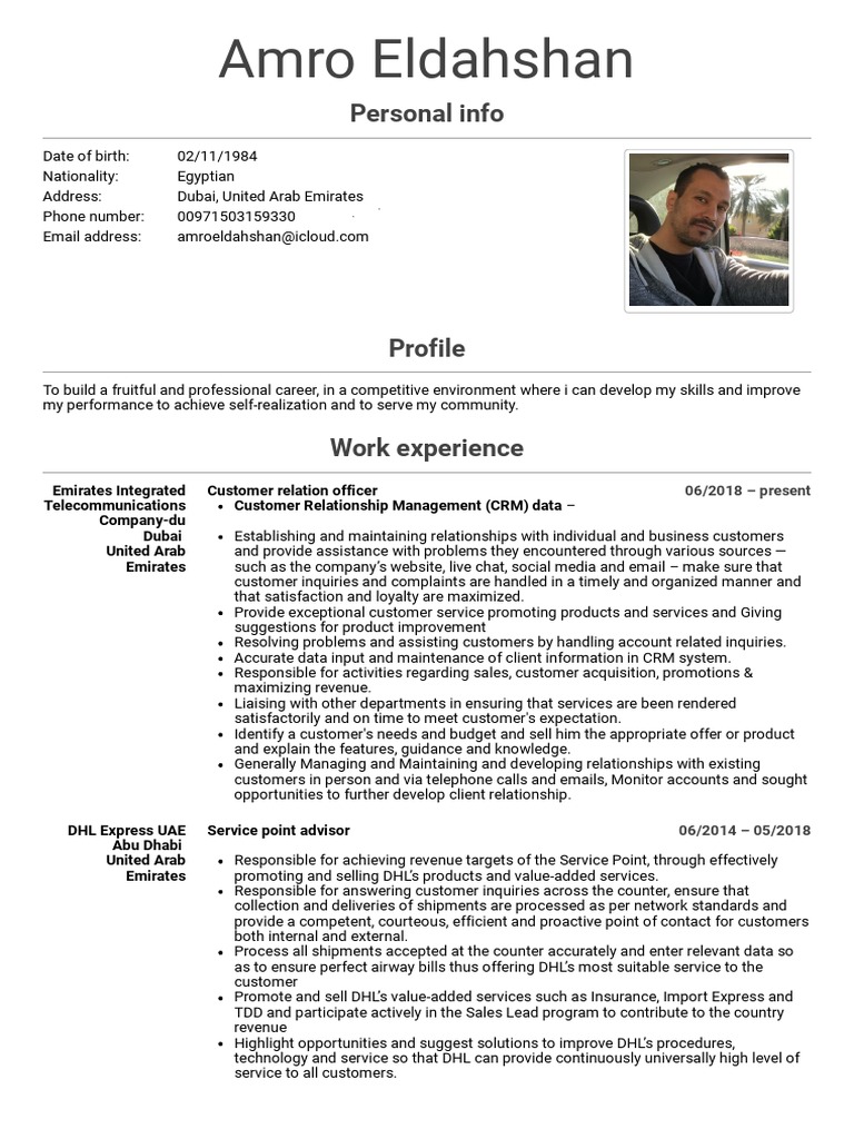 Amro CV | PDF | United Arab Emirates | Customer Relationship Management
