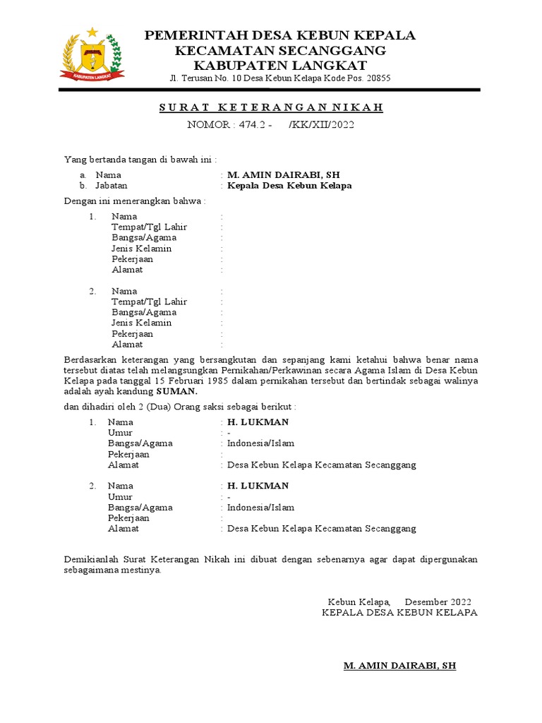 Surat Keterangan Desa Kebun Kelapa | PDF